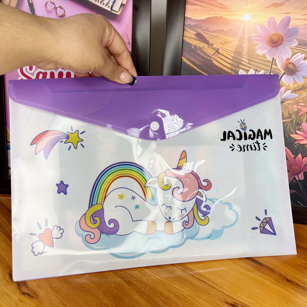 Unicorn Theme Clear Bag With Button, A4 Size Folder, Stylish ...