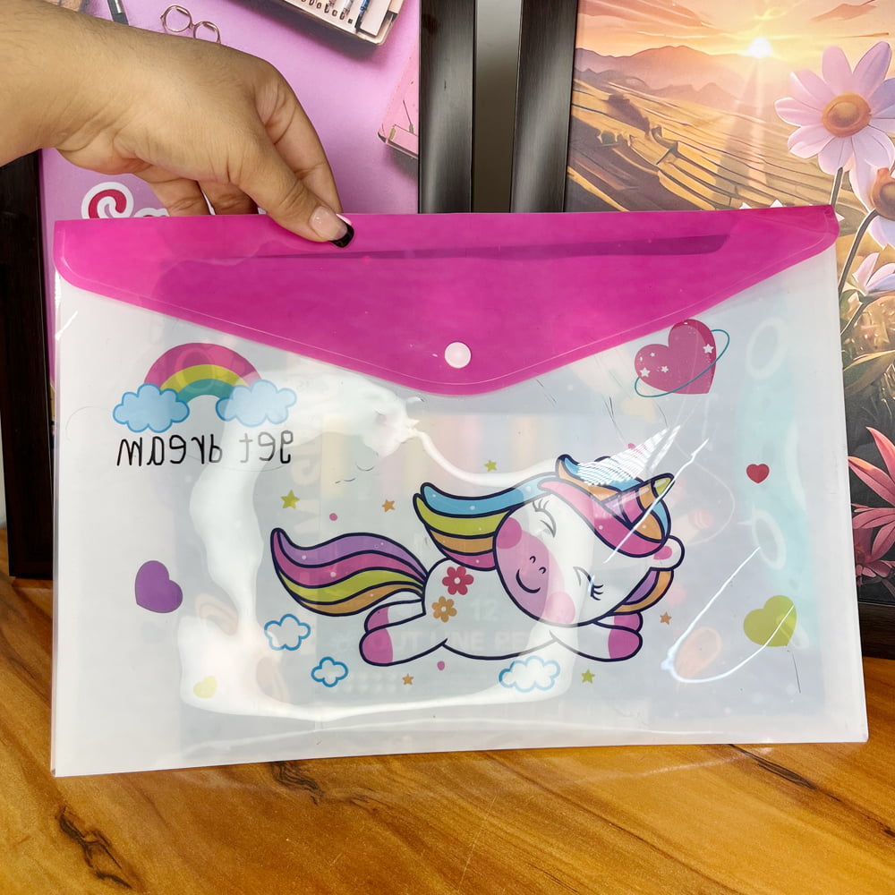 Unicorn Theme Clear Bag With Button, A4 Size Folder, Stylish ...