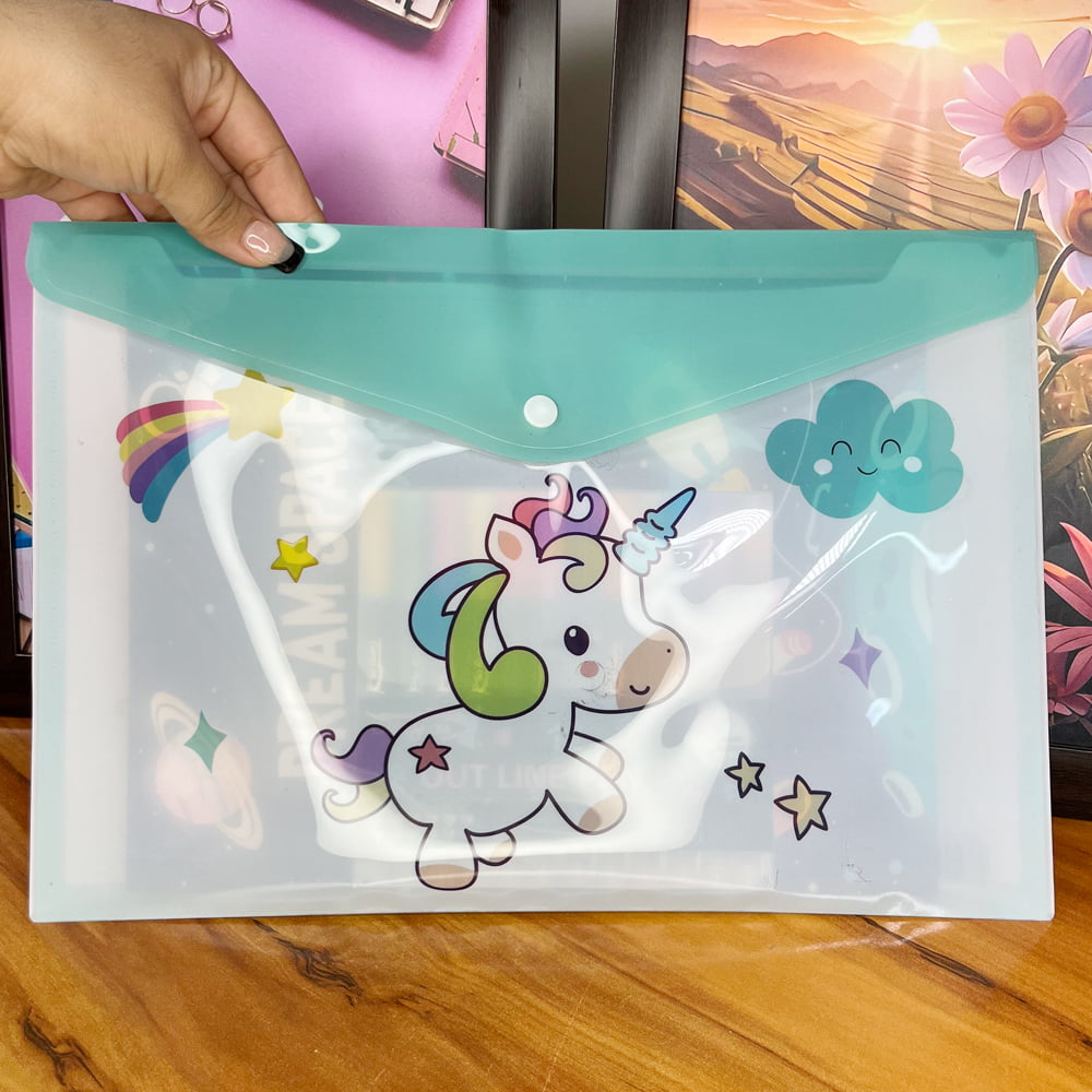Unicorn Theme Clear Bag With Button, A4 Size Folder, Stylish ...